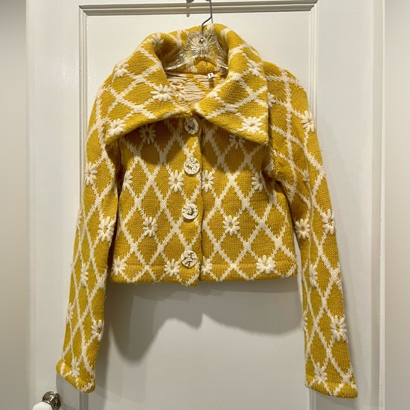 Moth | Sweaters | Stunning Yellow Flower Embroidered Knit Buttonup By ...